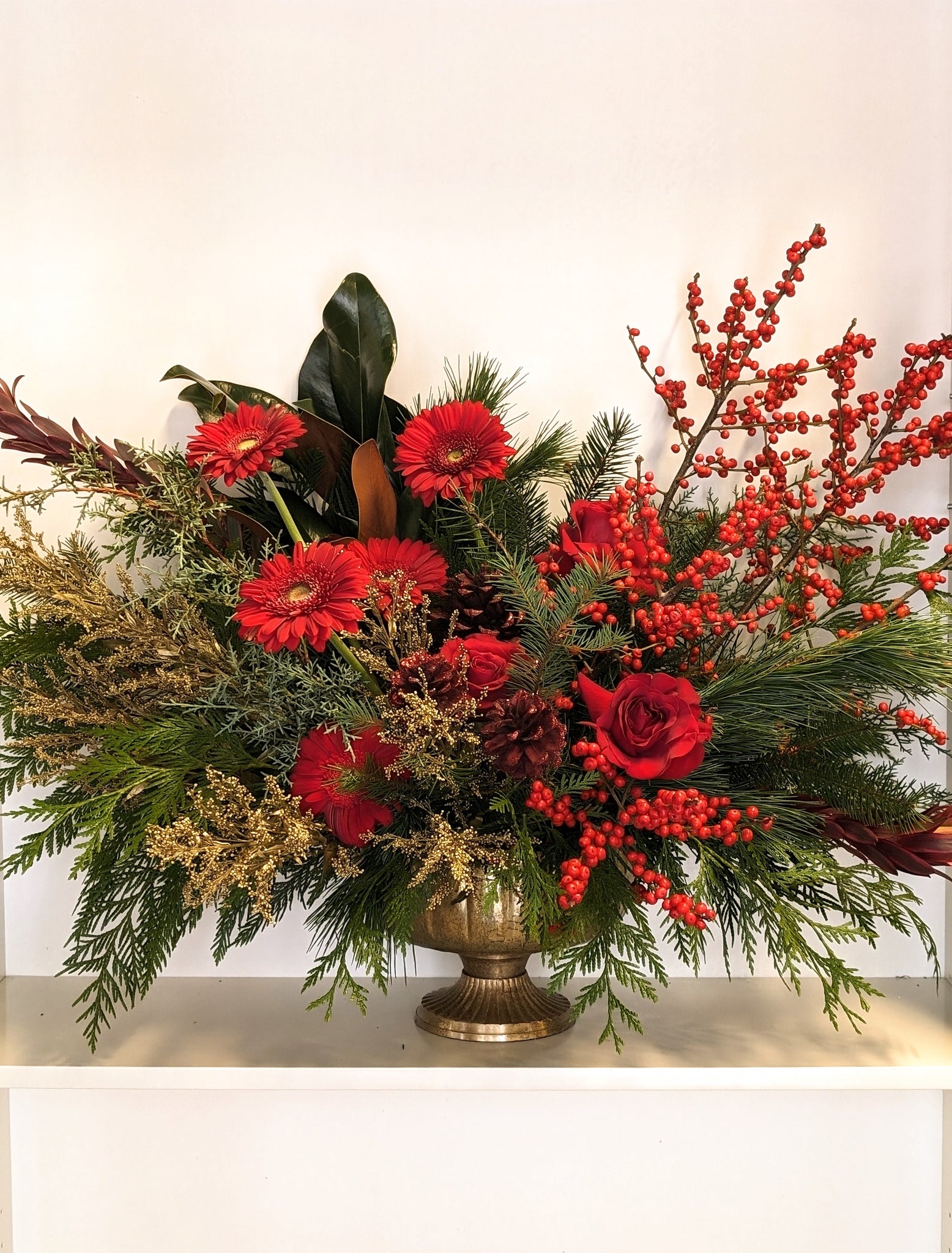 Ruby Red Festive Holiday Arrangement – Beaudry Flowers